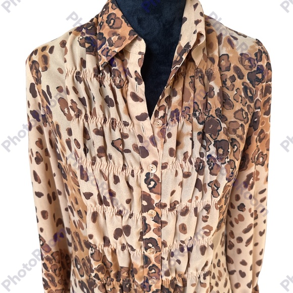 Apostrophe | Tops | Apostrophe Womens Brown Animal Print Sheer Long ...